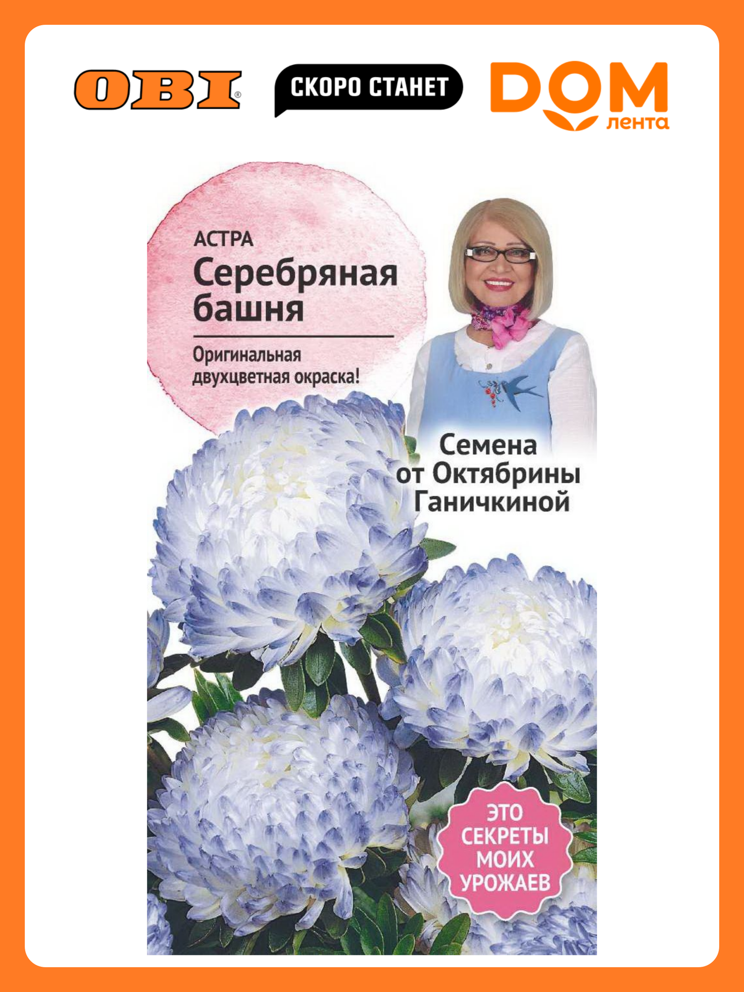 Семена Астры Октябрина Ганичкина Серебряная башня 0,3 г