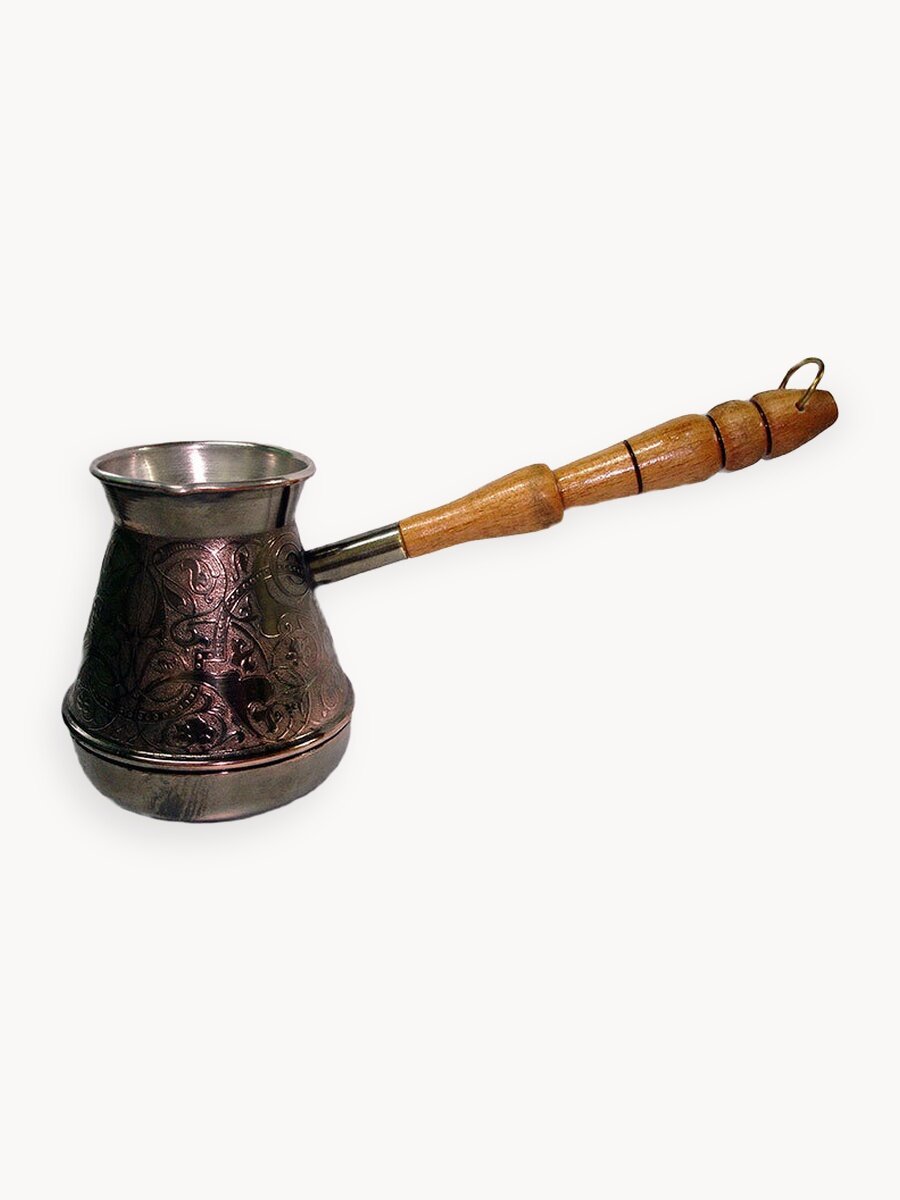 Турка медная "Орнамент" для кофе, деревянная ручка, объём 380 мл