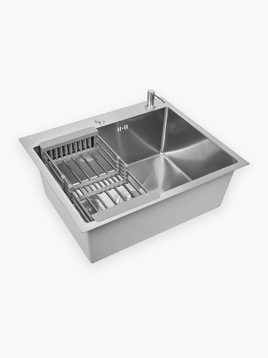 Мойка для кухни STEIN 60х50 из нержавеющей стали, рифленая структура, с сифоном ведерко, дозатором и коладером ST36050D
