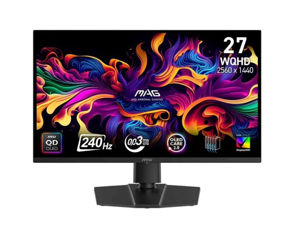 Монитор MSI MAG 271QP QD-OLED X28 26,5" 16:9 WQHD(2560x1440) QD-OLED Flat, True Black 400, 0.03ms(GTG), 1,5M:1, HDR Brightness 1000nits, 2xHDMI, DP, Type-C, Tilt, Swivel, Height, Pivot, VESA,280Hz, Black,1y w-ty