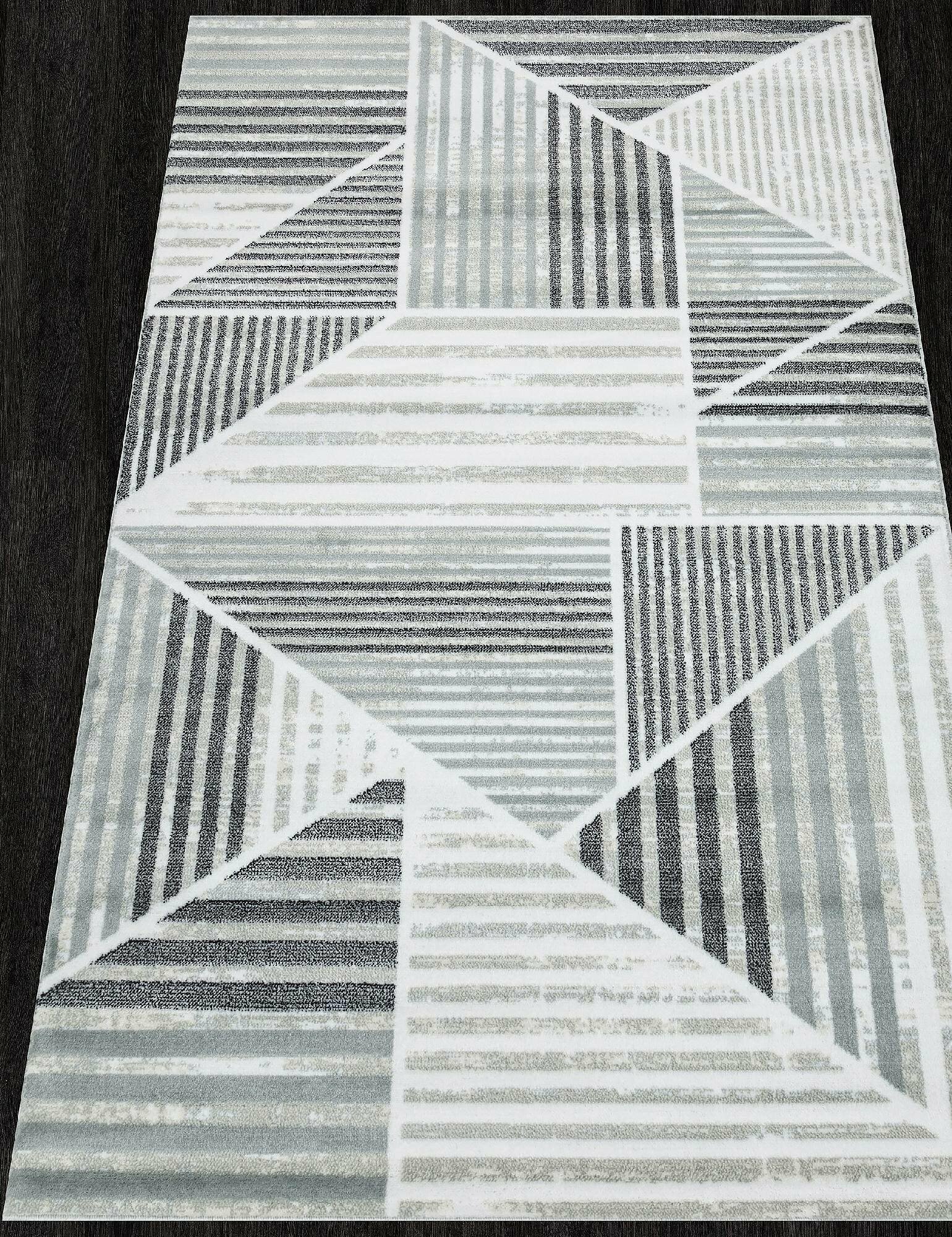 Ковер на пол в гостиную в спальню 100х200 см бежевый современный ворс 8 мм 379118 Kover-Russia