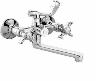 Смеситель латунный для ванны, душа и умывальника с коротким поворотным изливом V-2122 Хром