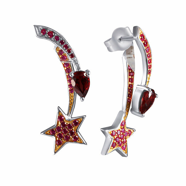 Серьги, серебро, 925 проба, гранат