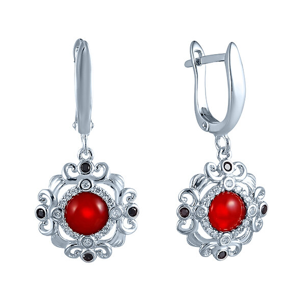 Серьги, серебро, 925 проба, фианит, агат