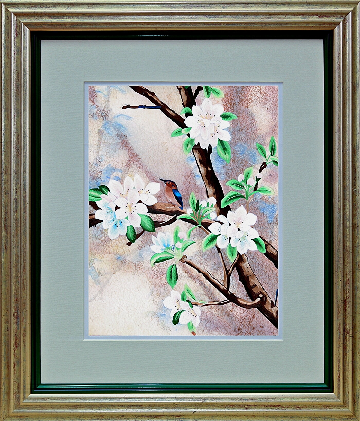 Декоративная настенная картина Живой Шелк Ароматы весеннего вечера, вышивка шелком ручная с 3Dэффектом/см 50х60х3/багет+паспарту