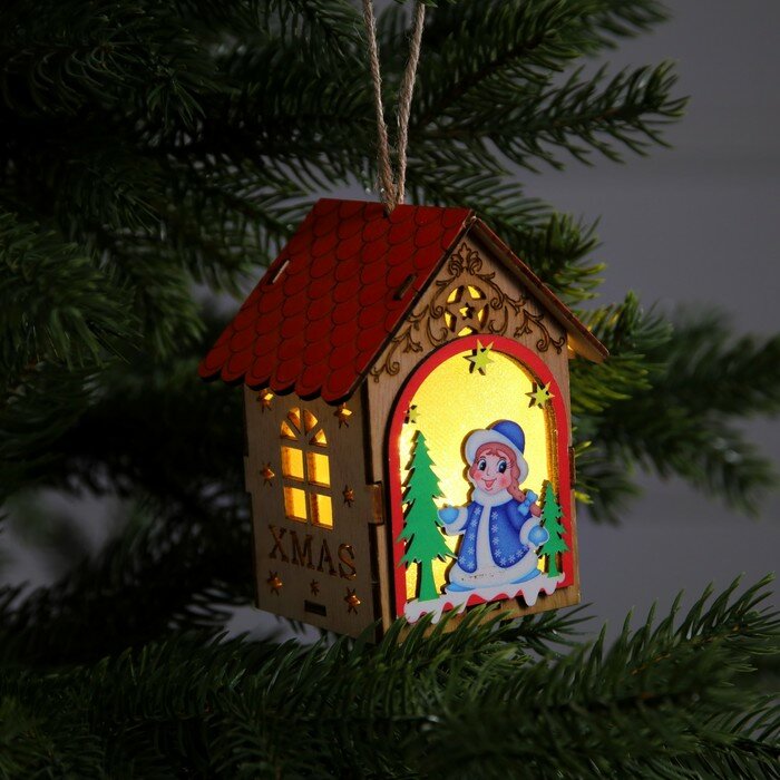 Ёлочная игрушка Домик со Снегурочкой, 11×8.5×7.5 см, 1 LED, от батареек, свечение тёплое белое