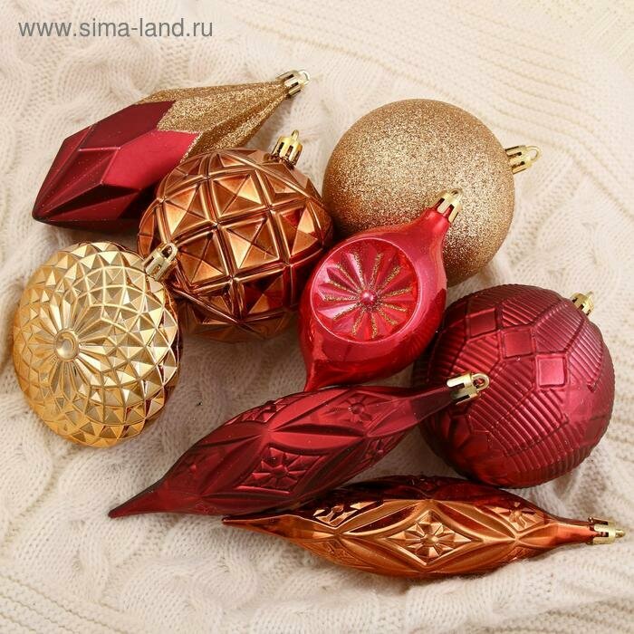 Ёлочные игрушки Вереница, новогодние, набор 16 шт. (8 шаров, 8 сосулек), бордово-коричневый