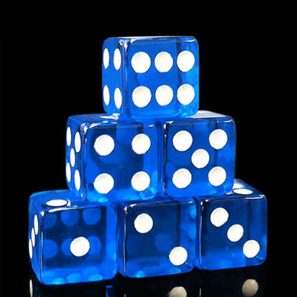 5 шт. Игральные кубики/кости/ 16 мм. Синий прозрачный.