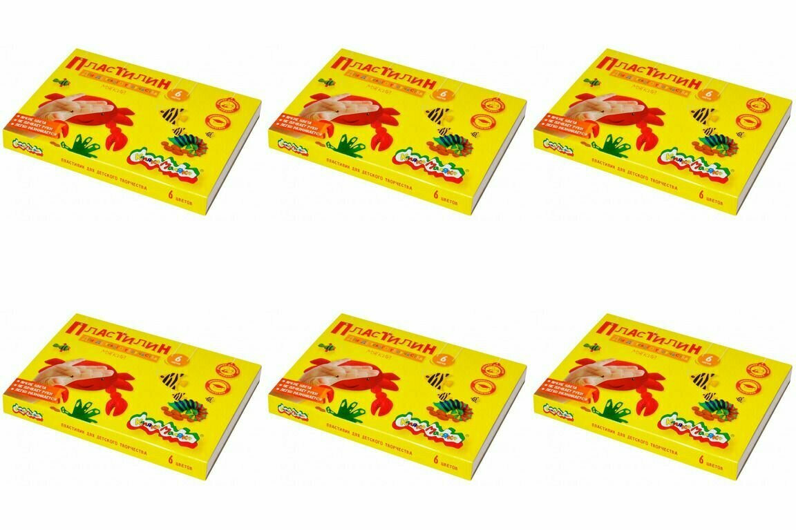 Каляка-Маляка Пластилин 6 цветов ассорти со стеком, 90 г, 6 шт