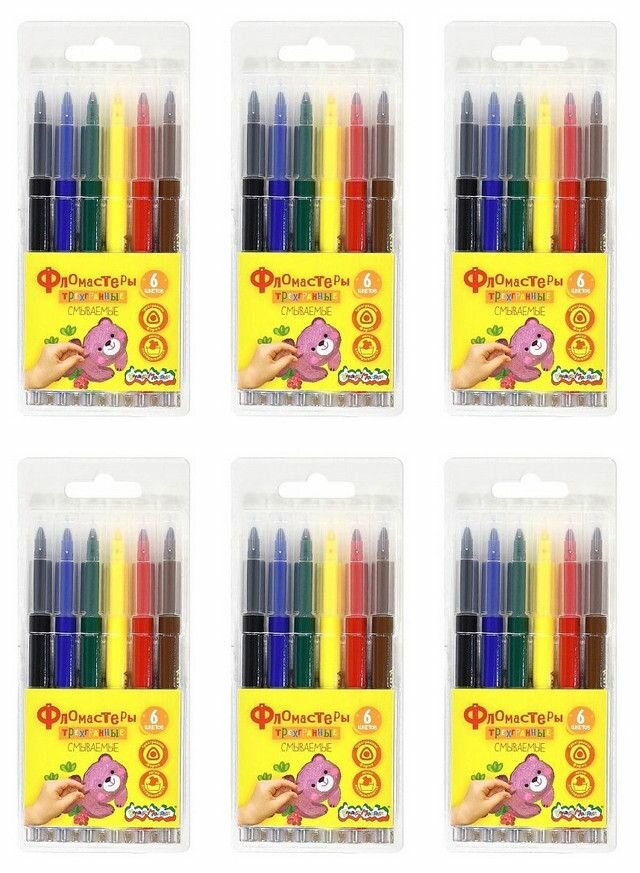 Каляка-Маляка Фломастеры, трехгранный корпус, 6 цветов, 6 уп