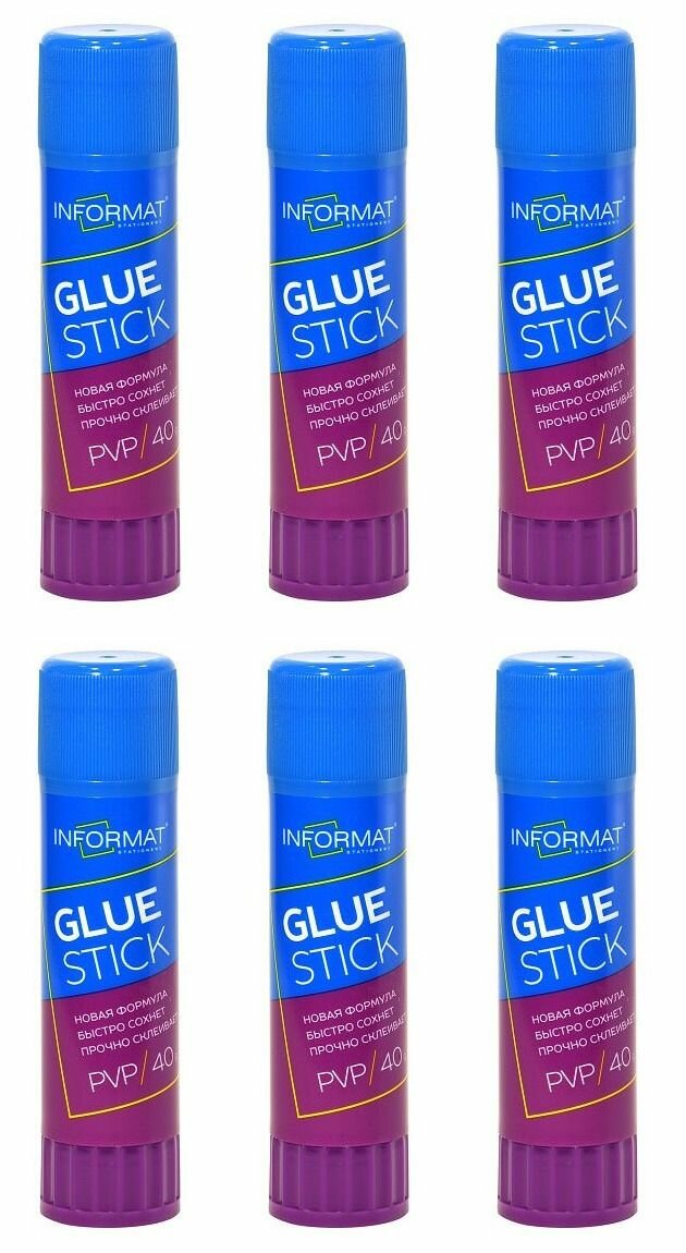 InФормат Клей-карандаш, Pvp, быстросохнущий 40 г, 6 уп
