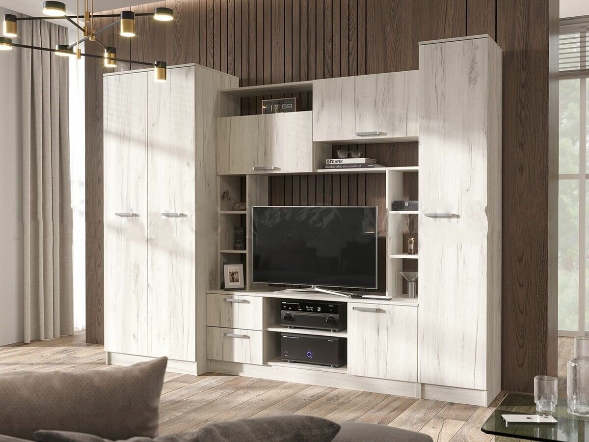 Стенка для гостиной "Флора" Дуб крафт белый