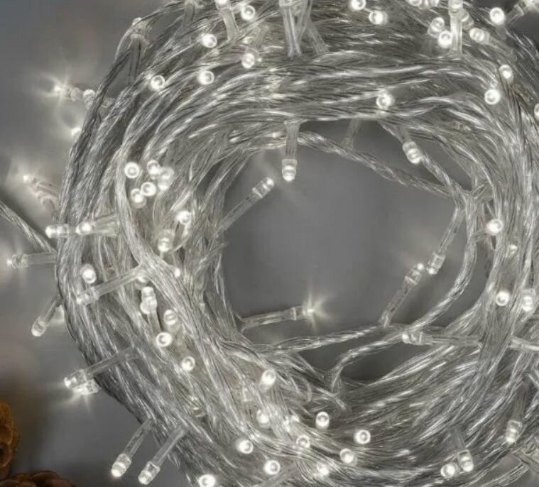 Электрогирлянда, LED, 10м, 100 светодиодов, белый свет, IP44, нить