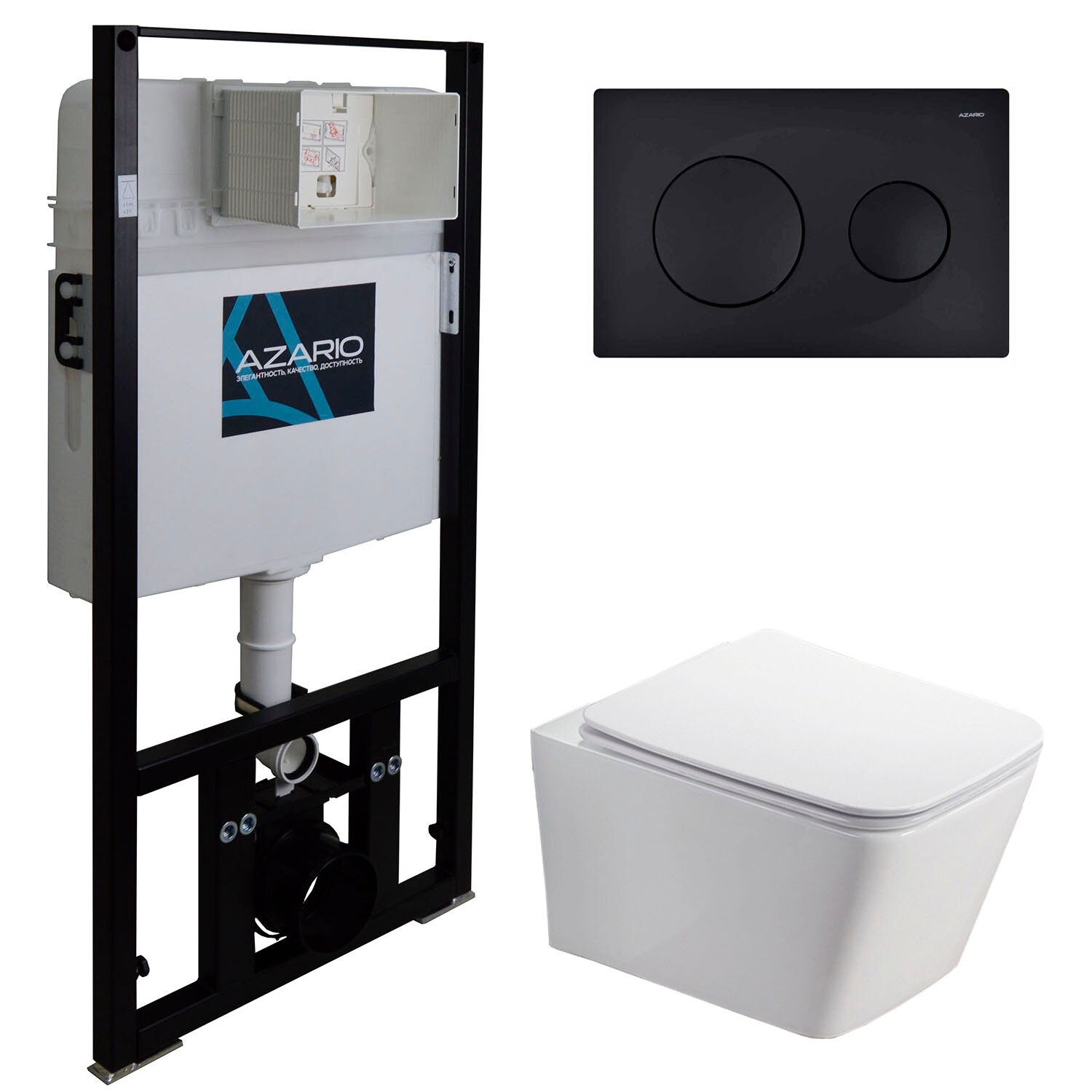 Сет: AZARIO инсталляция + унитаз Nova с быстросъемным сиденьем микролифт+чёрная клавиша (AZ-8010-1000+AZ-8200-0013+AZ-2216 SP)