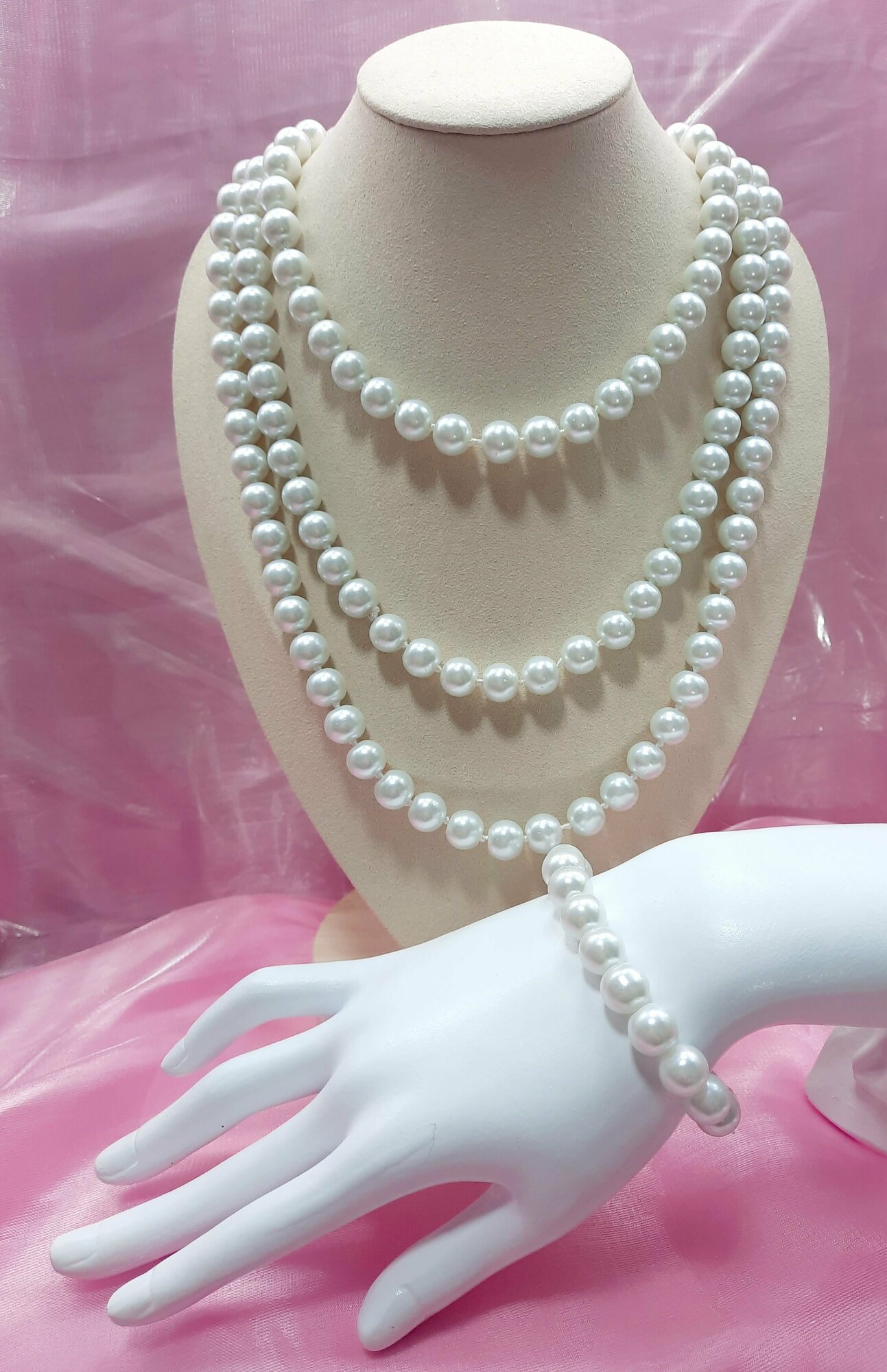 Комплект бижутерии: колье, браслет, жемчуг имитация, искусственный камень