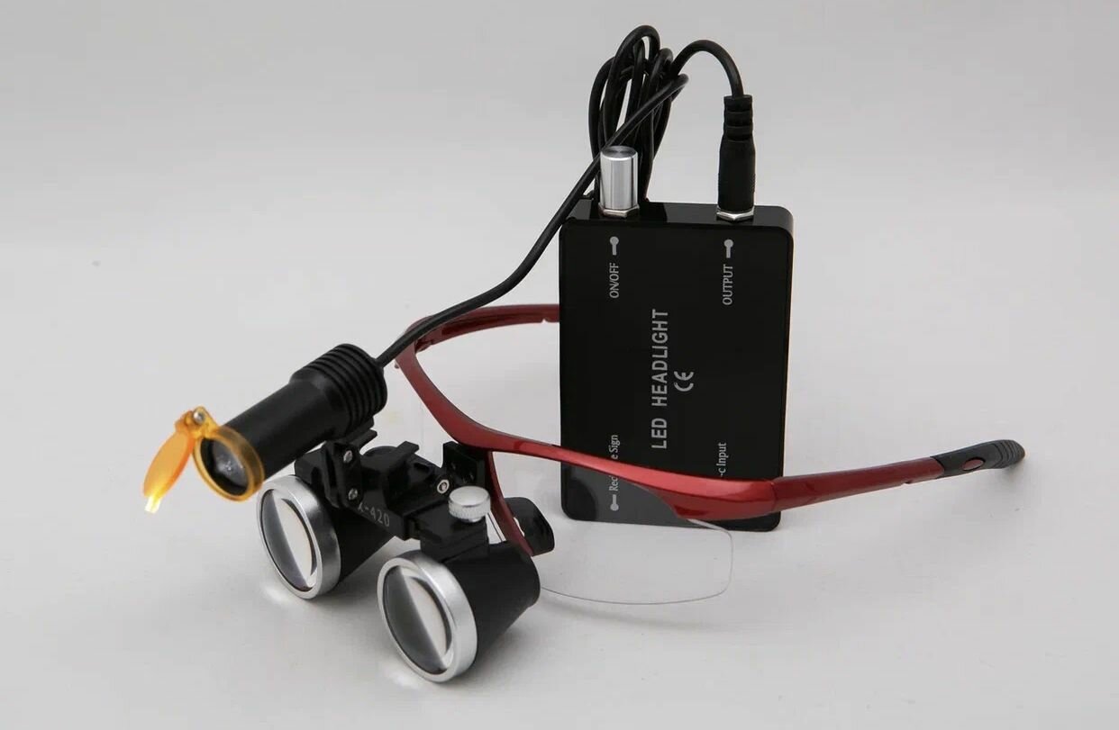 Профессиональные бинокуляры очки-лупы 2,5x-420 с подсветкой для стоматологов.