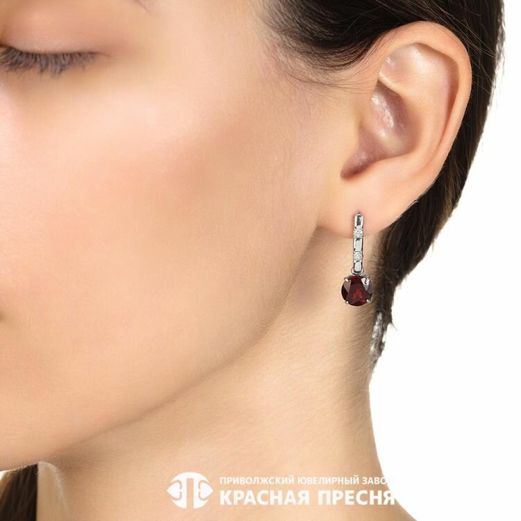 Серьги, серебро, 925 проба, родирование, гранат, фианит