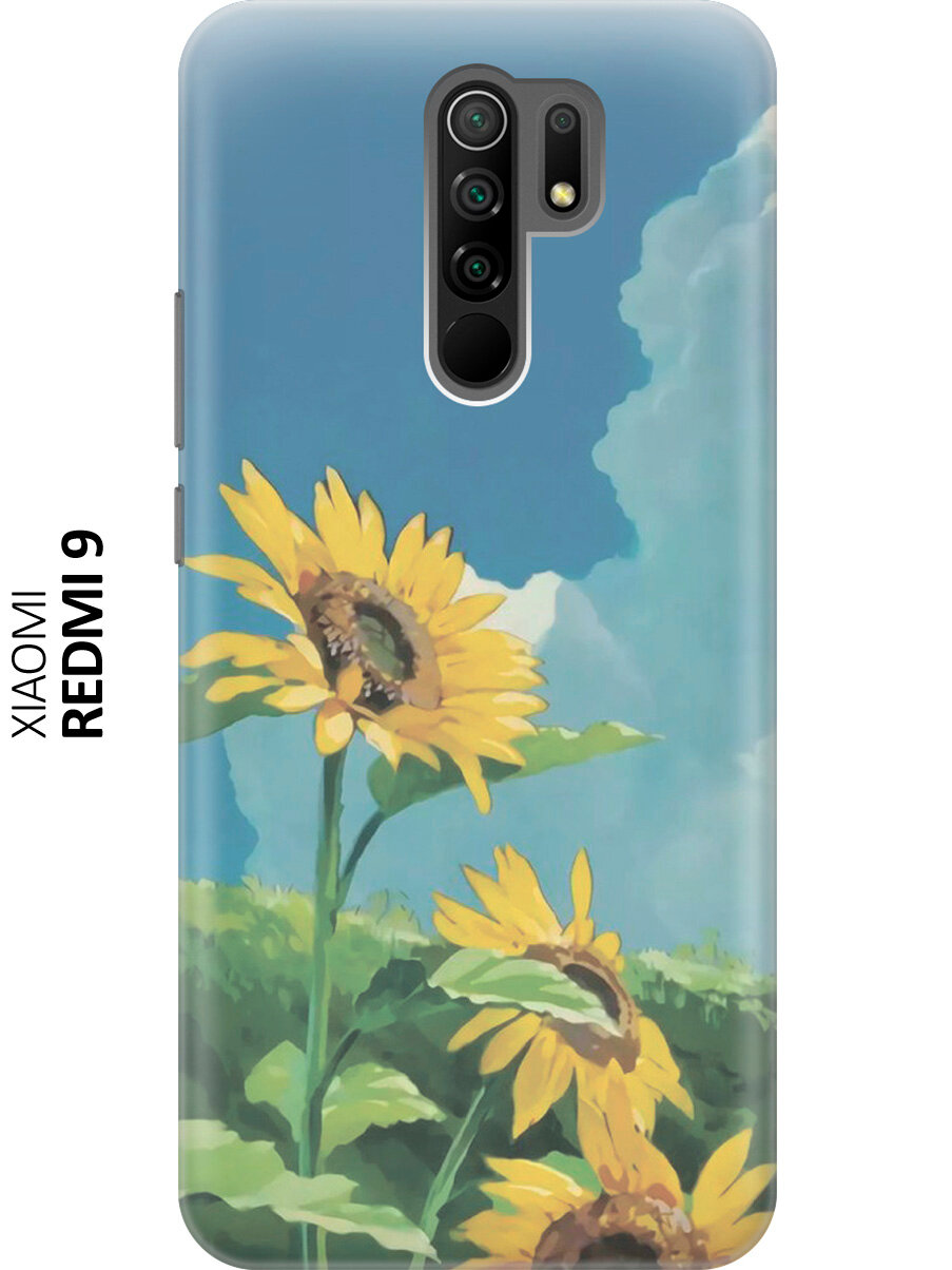 Силиконовый чехол Три подсолнуха в поле на Xiaomi Redmi 9 / Сяоми Редми 9