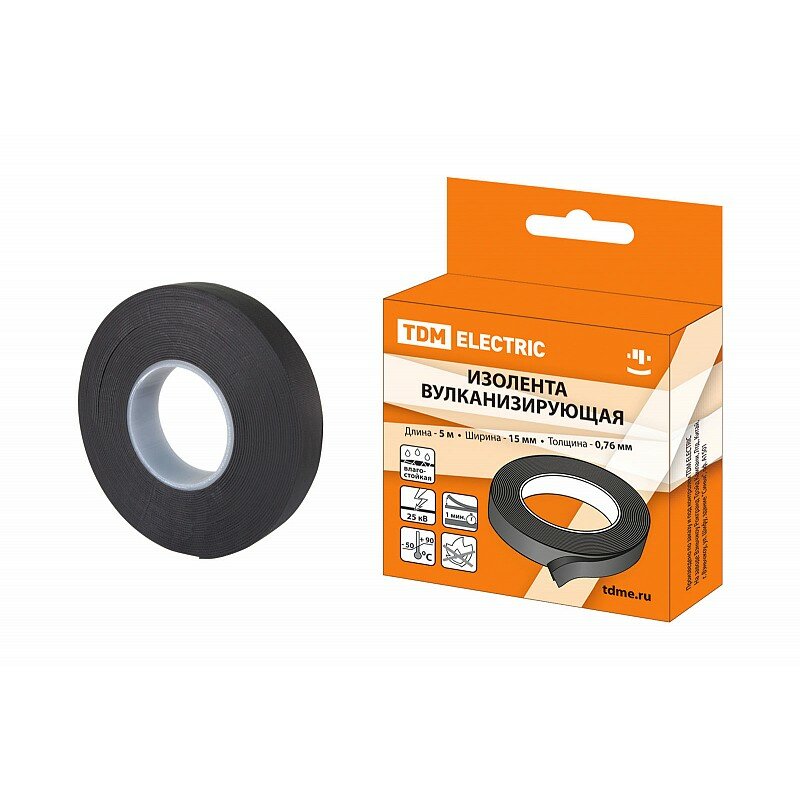 Изолента вулканизирующая 15 мм 5 метров (до 25 кВ) TDM, цена за 1 шт