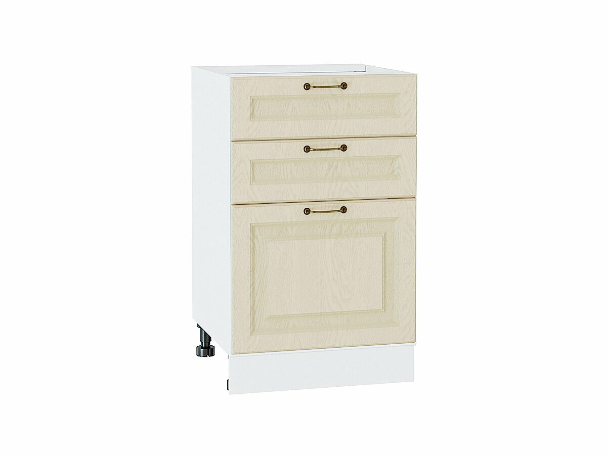 Шкаф нижний с 3-мя ящиками Ницца, цвет фасада Дуб крем, цвет каркаса Белый, 816*500*478 мм