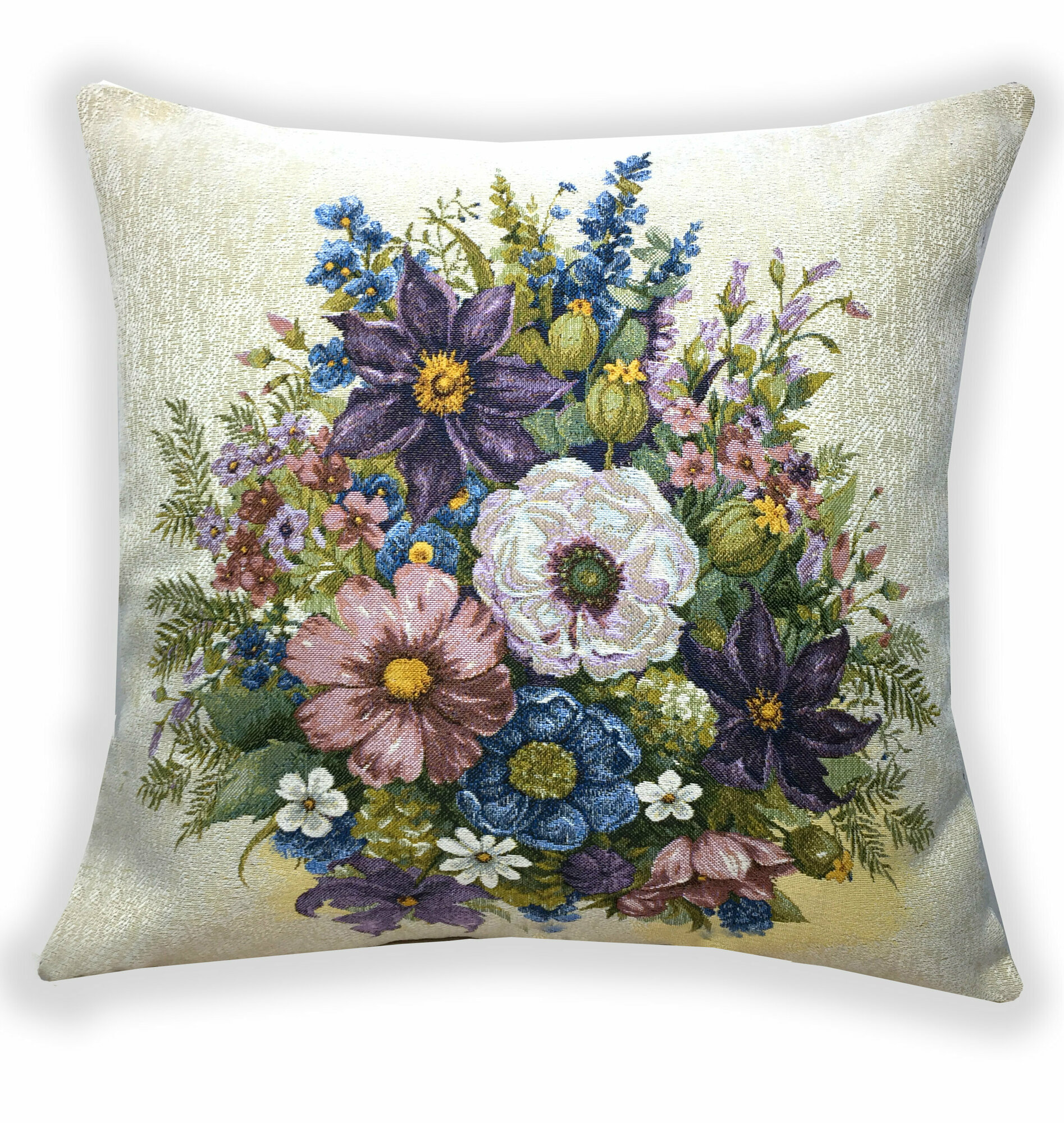 Наволочка Декоративная Гобеленовая Букет 45*45 на молнии, для Интерьера