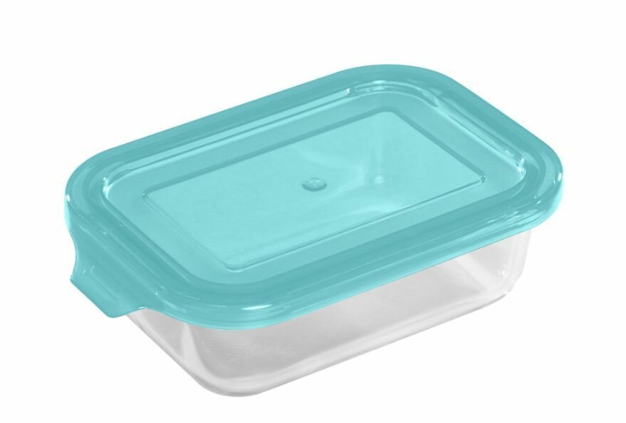 Контейнер MALLONY LIMPIDO из жаропрочного стекла, с крышкой из пластмассы, прямоугольный, 1 л, голубой