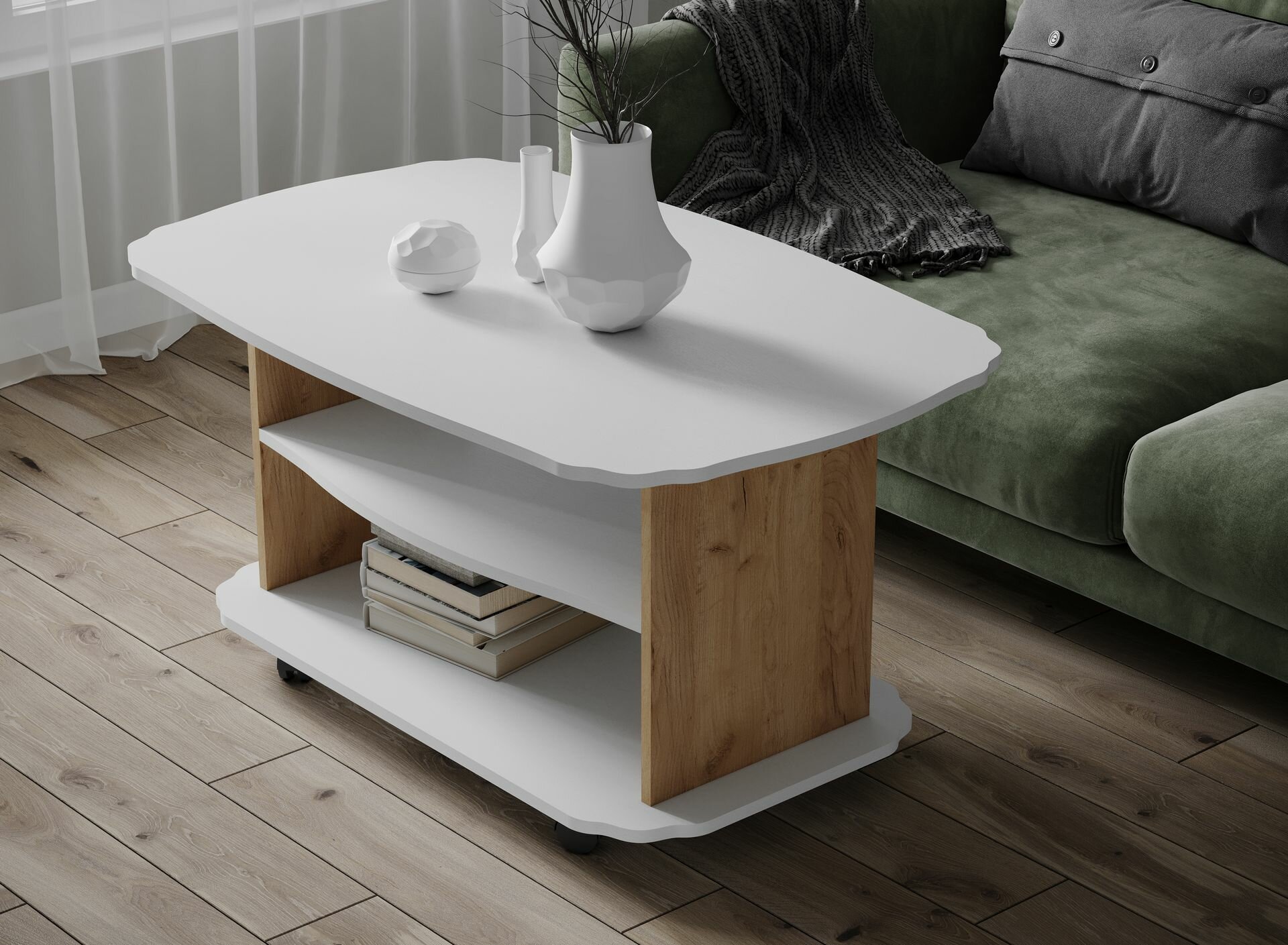 Журнальный стол Консул-2 1000х650х560 белый/дуб крафт золотой