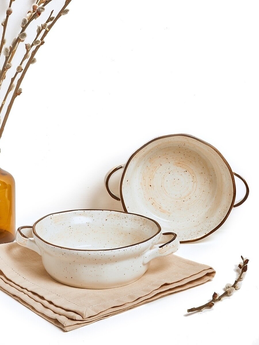 Набор фарфоровых бульонниц Fusion 500 мл, 2 шт. (глубокая тарелка с ручками)