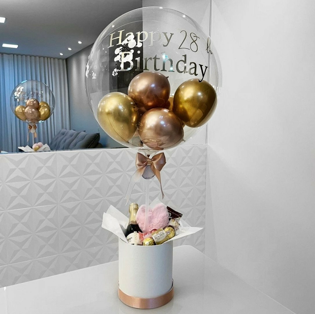 Бабл-бокс на день рождения с шаром баблс и шариками внутри