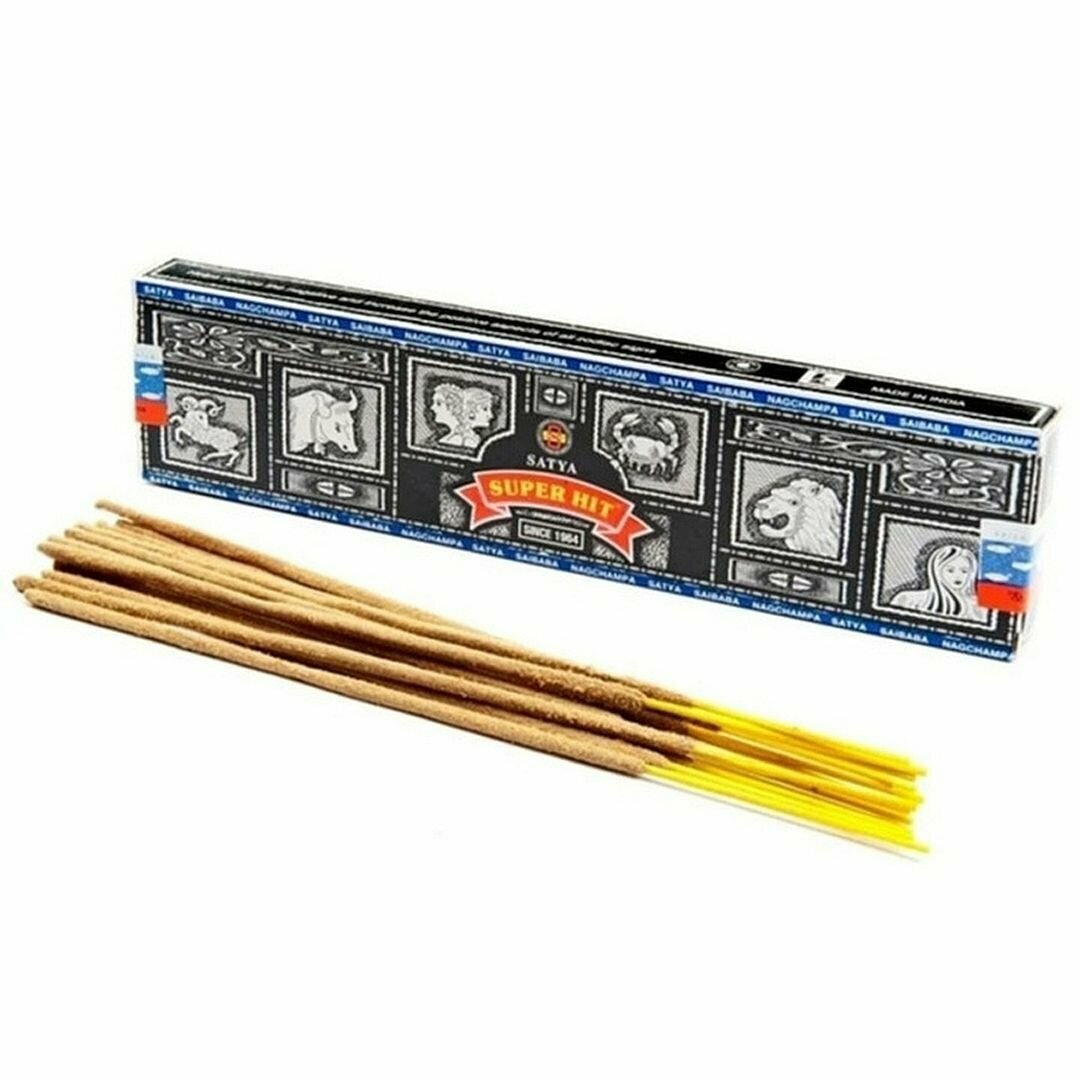 Индийские благовония Сатья Супер Хит (Satya Super Hit) натуральные ароматические палочки для дома, йоги, медитации, релакса и ароматерапии 15 гр