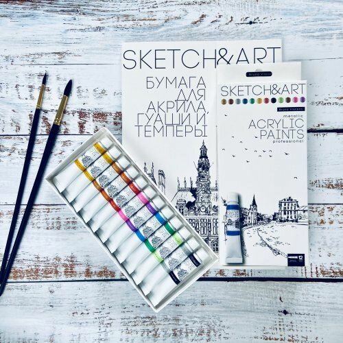 Акриловые краски BrunoVisconti "Sketch&Art" набор 12 цветов, 12 мл, металлизированные