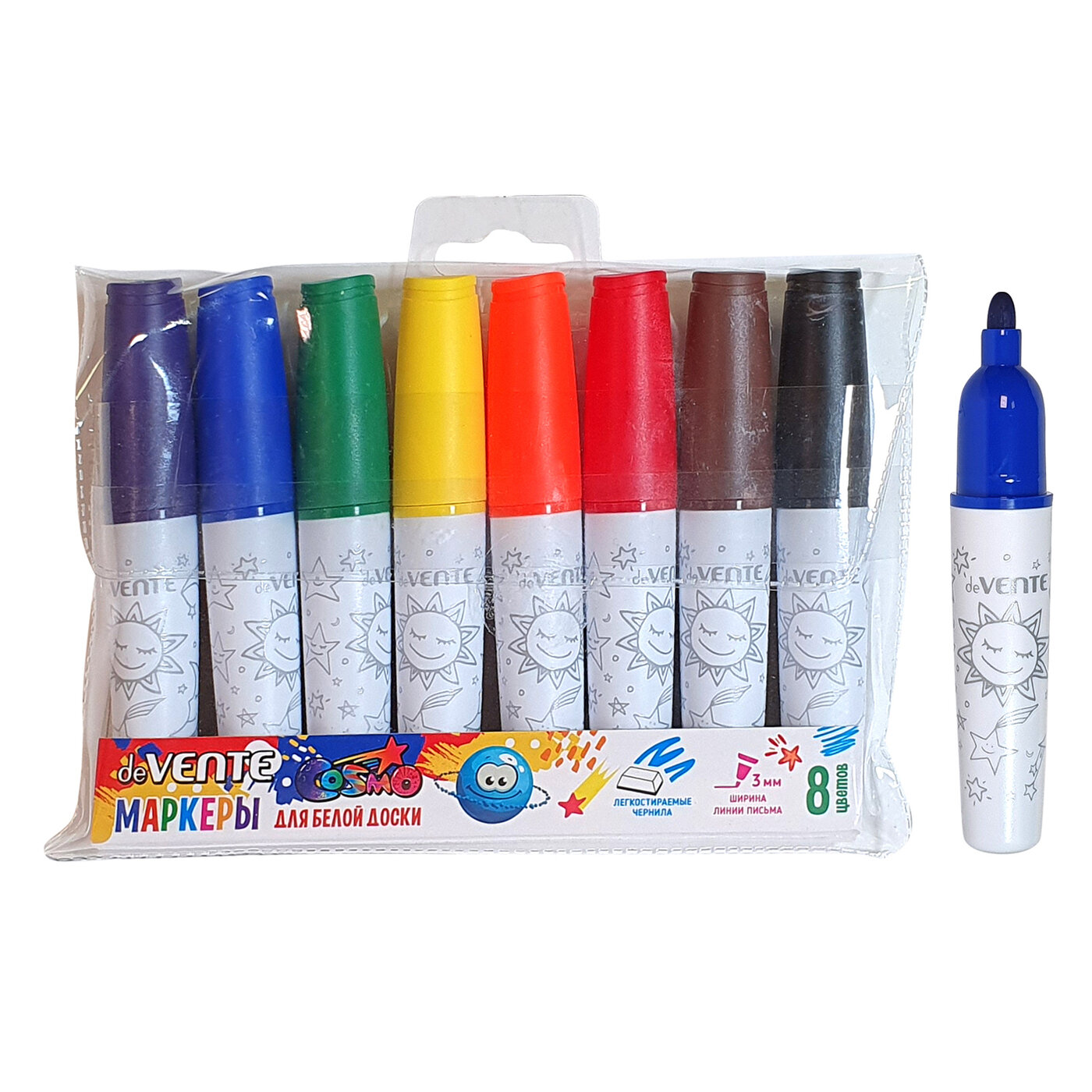 Набор маркеров для белой доски deVente 8 цветов пулевидный наконечник