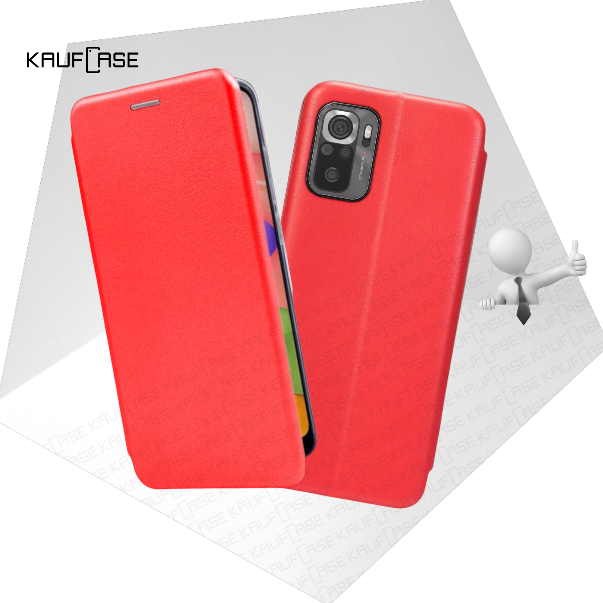 Чехол книжка для телефона Xiaomi Poco M5s (6.43"), красный. Текстура под кожу