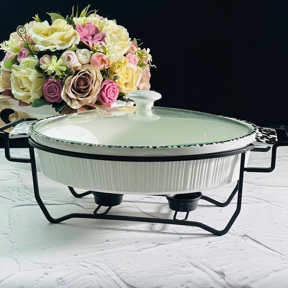 Сервировочный овальный мармит 37х26х12см на подставке 1 шт.