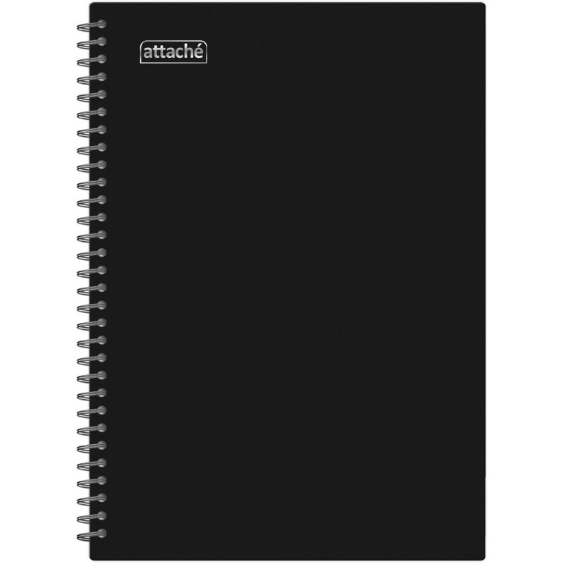 Бизнес-тетрадь А4 96л Attache гребень клетка пластик черн с тиснением 1775686