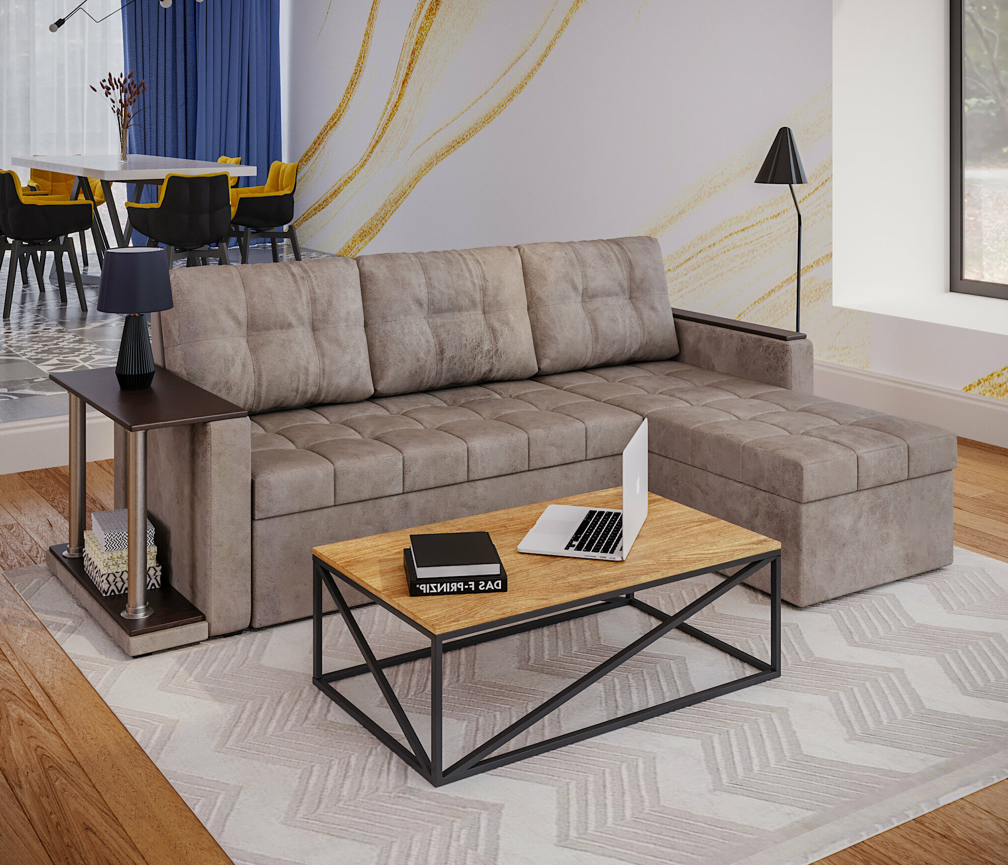 Угловой диван Атланта, D@E Factory , 140х200, рогожка Дакота какао , ППУ, Дельфин