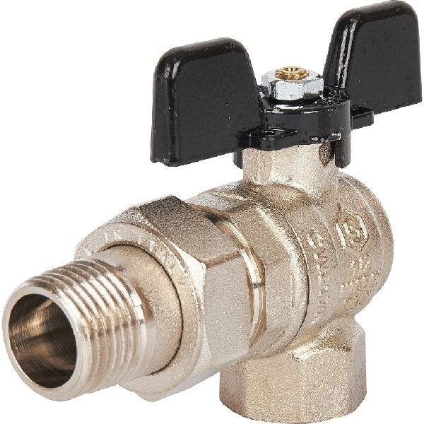 Кран шаровой полнопроходной угловой с американкой STOUT ВР/НР ручка бабочка 1/2 SVB-0008-200015