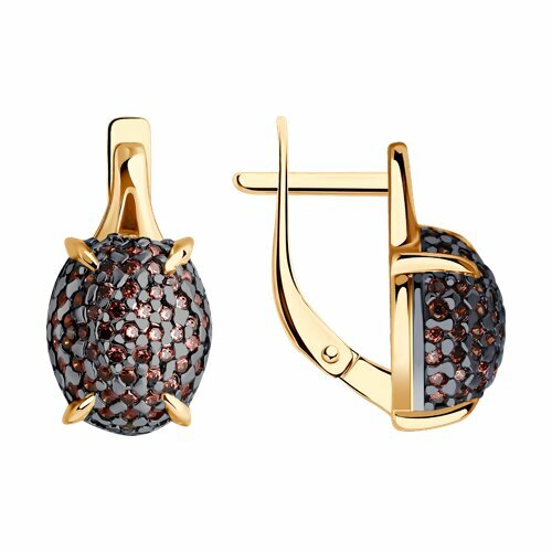 Серьги, серебро, 925 проба, золочение, фианит