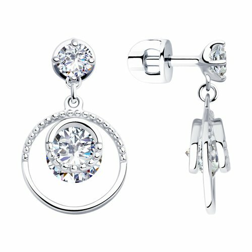 Серьги пусеты, серебро, 925 проба, родирование, фианит