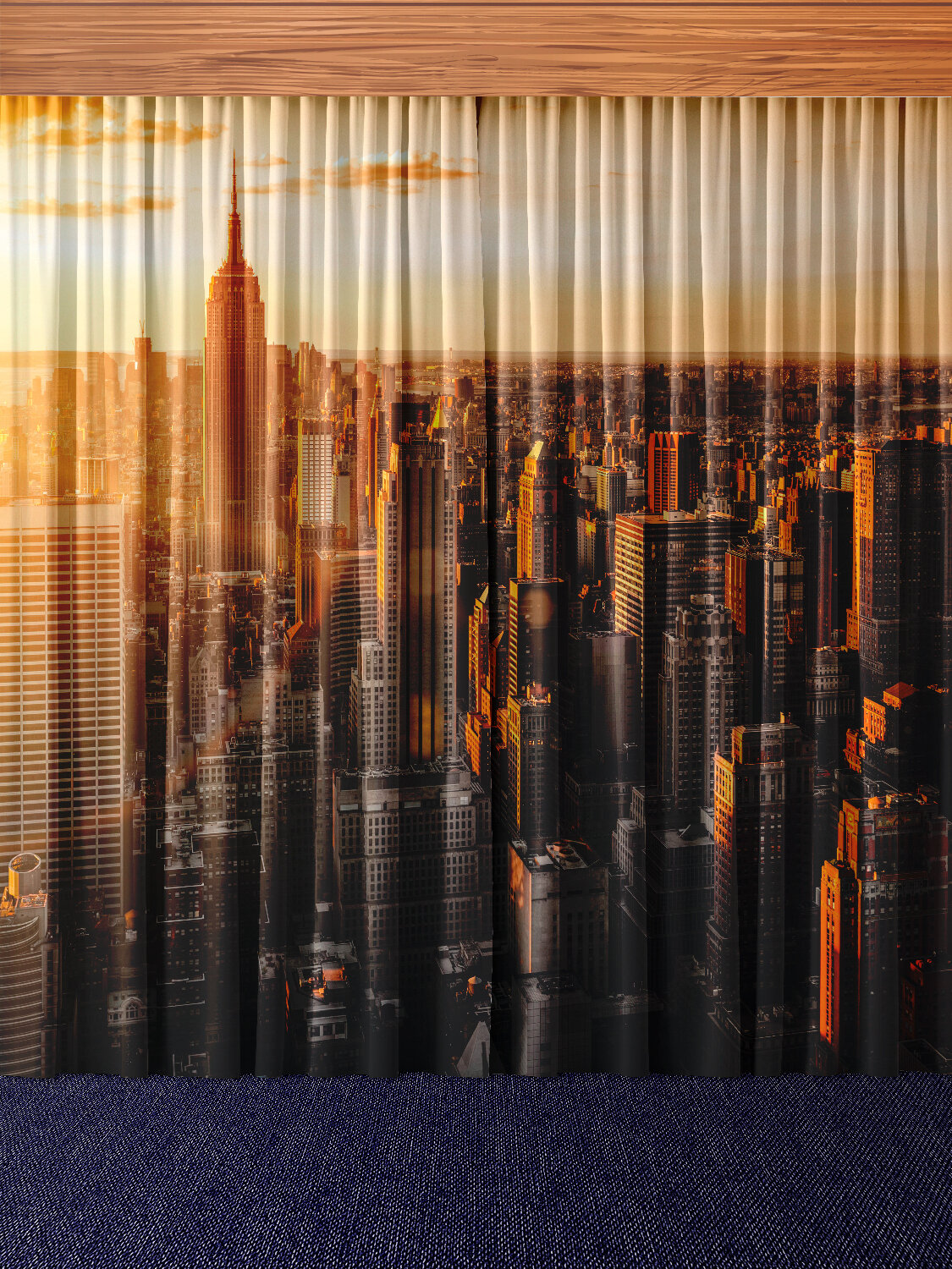Шторы для комнаты / Фотошторы / ЗD шторы интерьерные / 145 х 260 см 2 шт / Декор для гостиной, кухни, спальни, детской / Нью Йорк / Манхэттен / Рассвет
