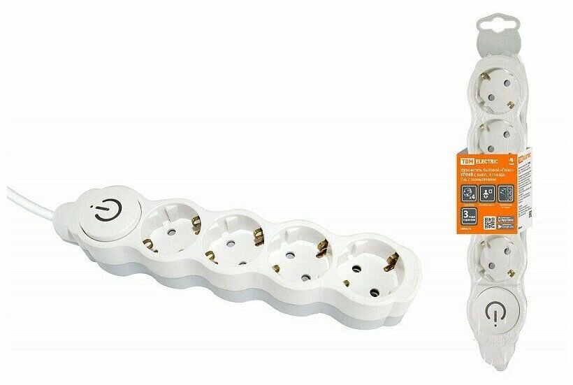 Удлинитель бытовой с выключателем Люкс УЛ04В, 3м