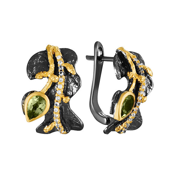 Серьги ELEMENT47, серебро, 925 проба, топаз, перидот