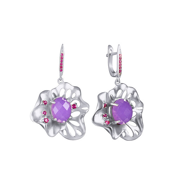 Серьги, серебро, 925 проба, агат, фианит