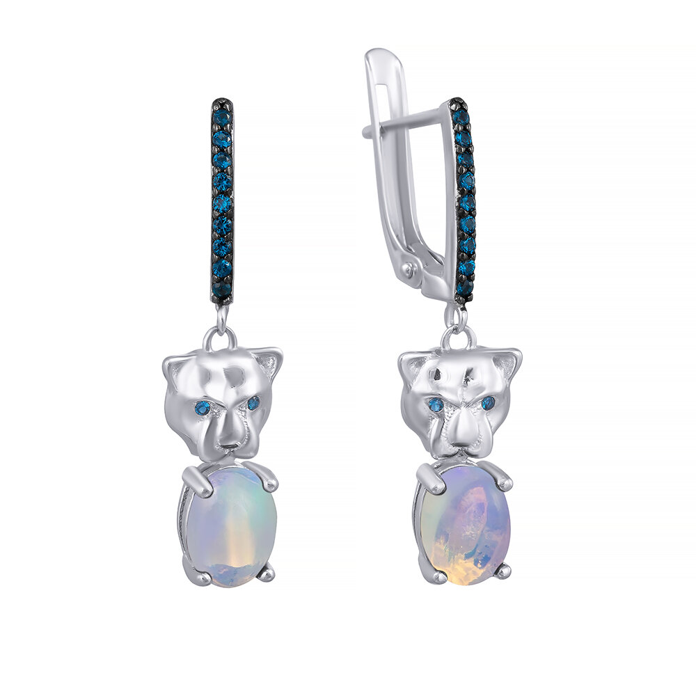 Серьги, серебро, 925 проба, фианит, опал