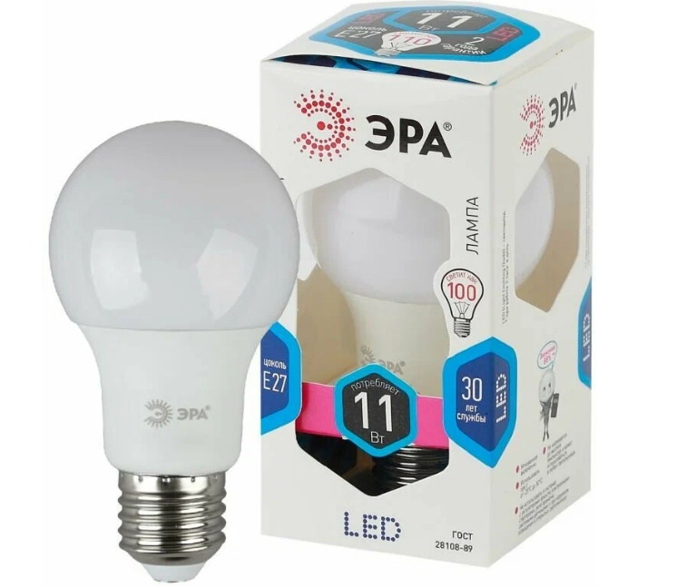 Светодиодная лампа ЭРА STD LED A60-11W-840-E27 E27 / Е27 11 Вт груша нейтральный белый свет, 4 шт.