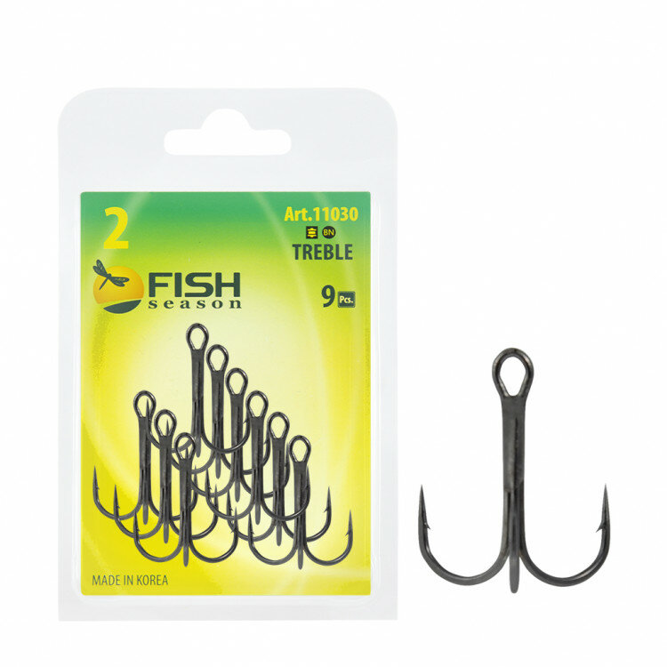 Крючок Сезон Рыбалки тройной с круглым поддевом, №2/0, покрытие BN уп. 6 шт
