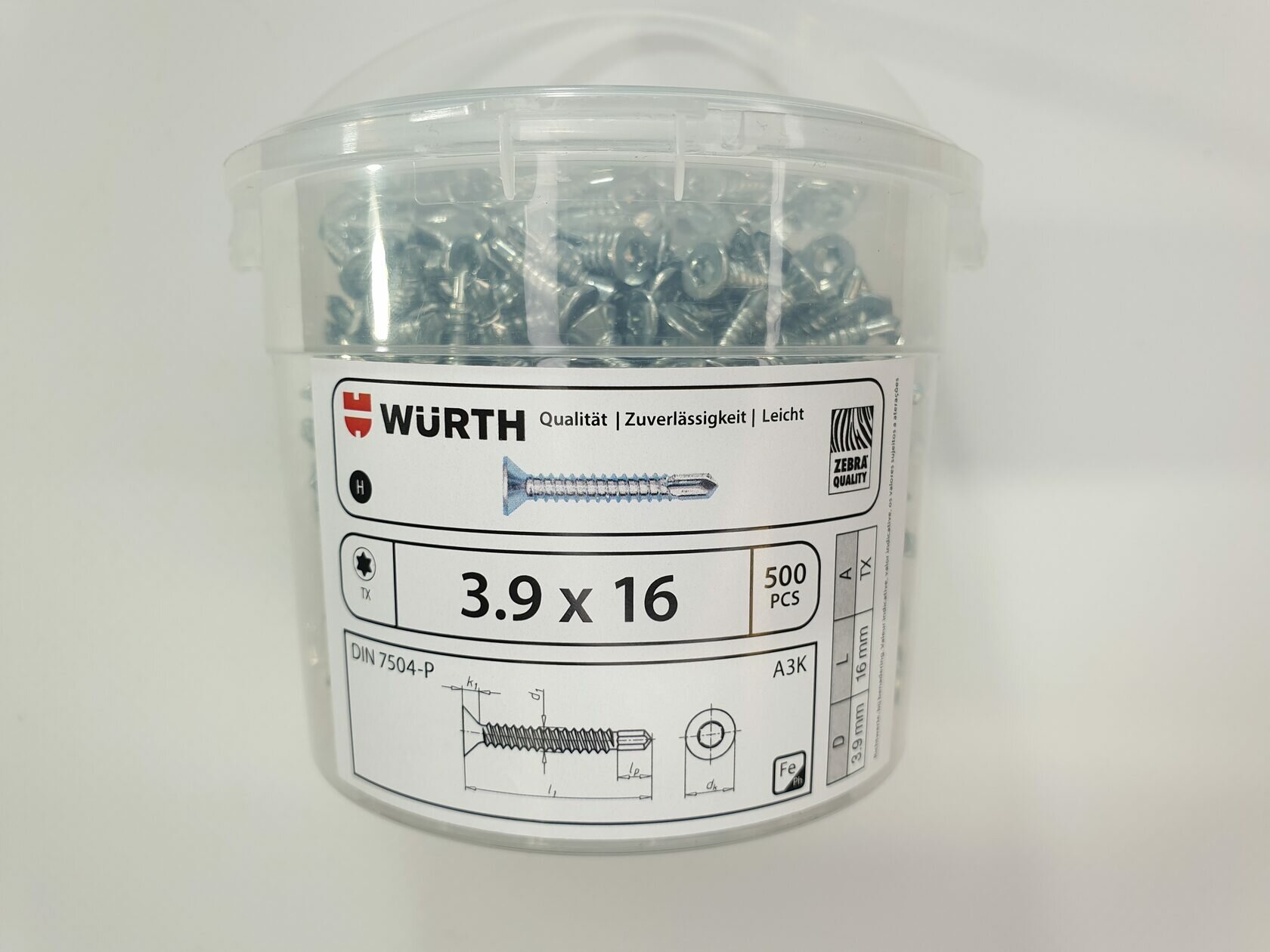 Саморез по металлу DIN 7504-P 3.9x16 (500 pcs) WURTH, Германия