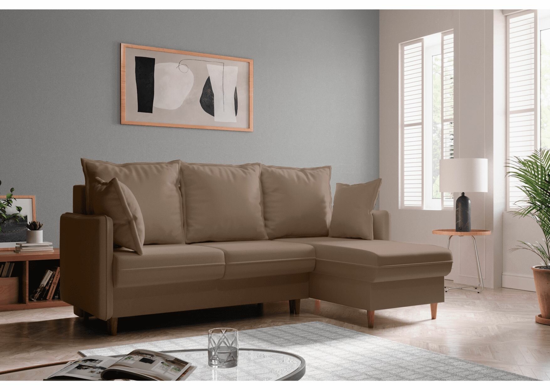 Диван угловой раскладной Цезарь в цвете темно-бежевый (velutto 22)