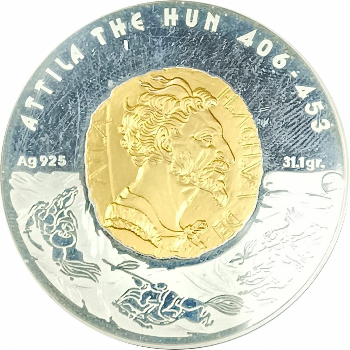 100 тенге 2009 Аттила Proof с царапинами