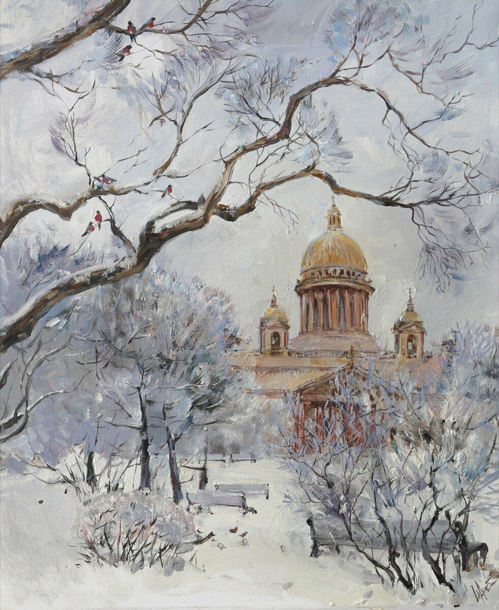 Картина маслом "Исаакиевский собор зимой" 50х60см